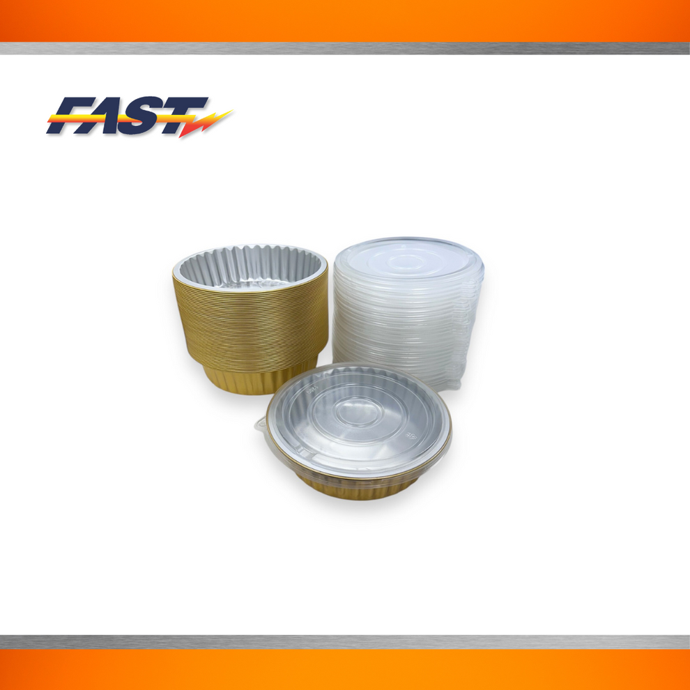Gold Aluminum Round Container with Plastic Lid 9" – Fast Aluminum Products